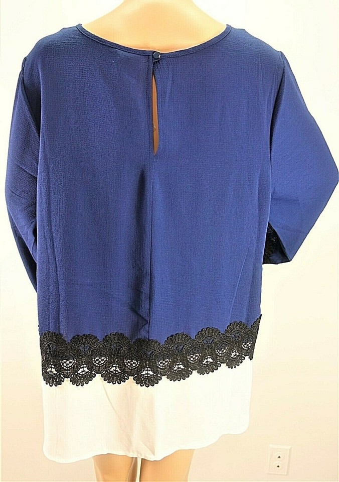 Unique Spectrum Women Plus Size 1x 2x 3x Navy Blue White Top Blouse ...