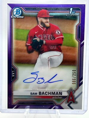 SAM BACHMAN 2021 BOWMAN CHROME 1ST PURPLE REFRACTOR AUTO 86/250 #CDA-SB ...