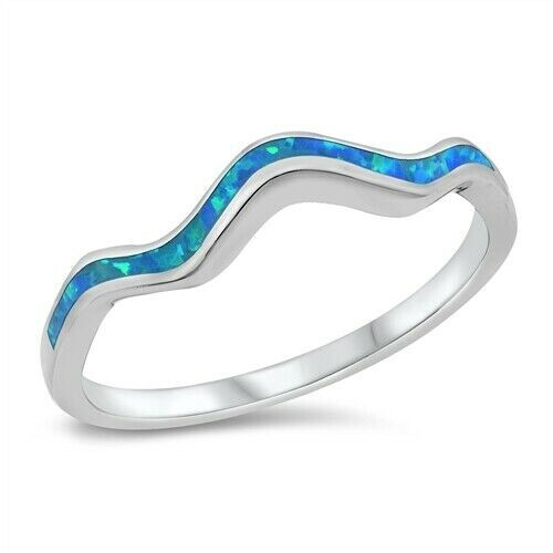Squiggle Ring Genuie Sterling Silver 925 Lab Blue Opal Face Height 3 mm ...