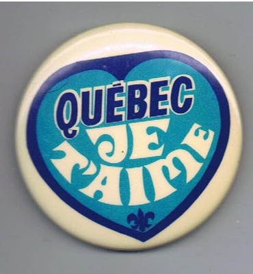 1980s Quebec I Love You 2.25" Pinback Button Advertising Heart Canada ...
