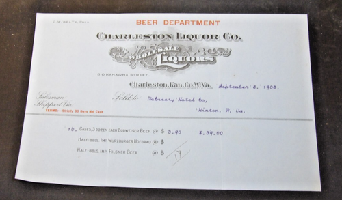 Rare 1908 Charleston Liquor Co. Letterhead-Charleston, WV-rare | eBay