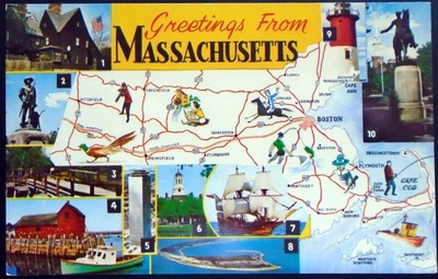 Pictorial and Scenic Map Card of Massachusetts, Lighthouse, Boston | eBay