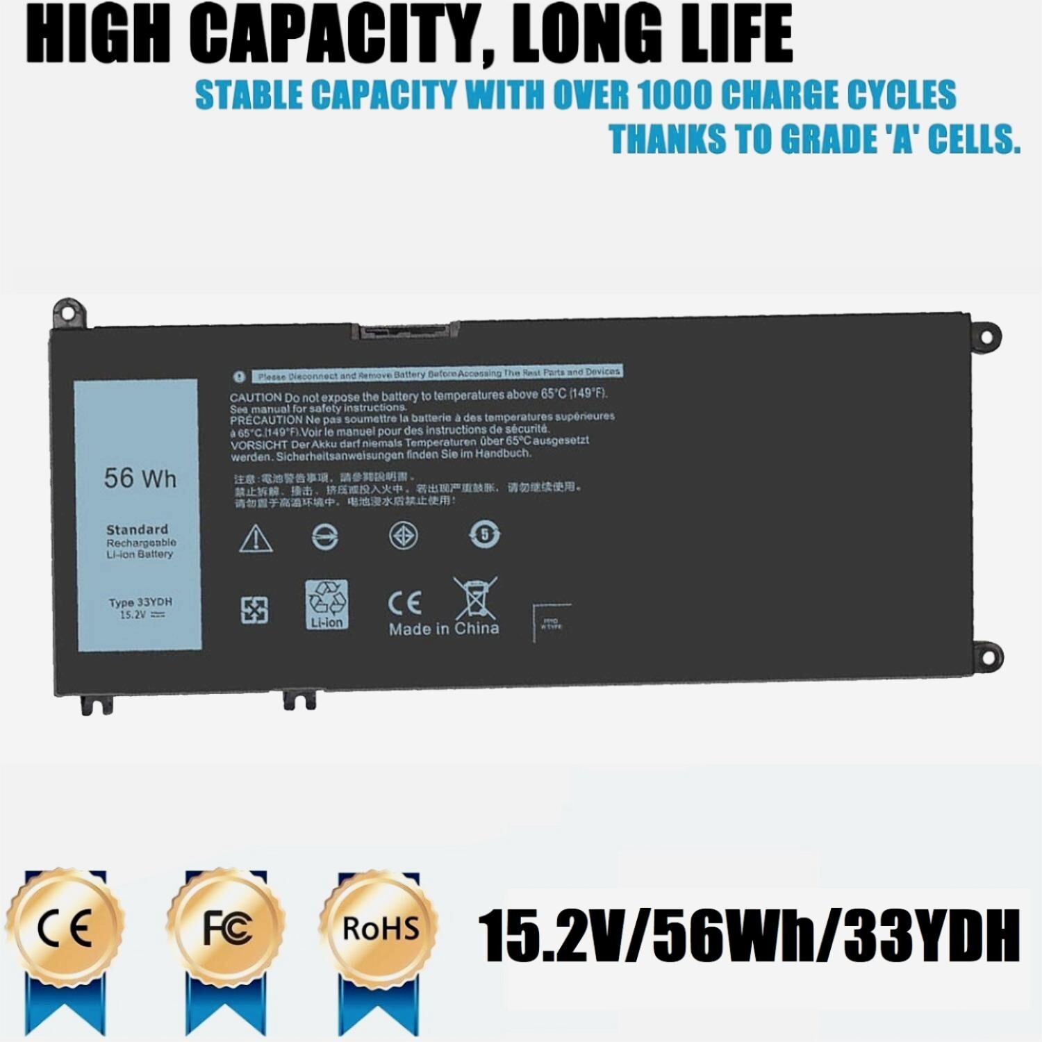 2PCS 33YDH BATTERY FOR DELL Latitude 3380 3480 3490 3580 3590 Inspiron ...