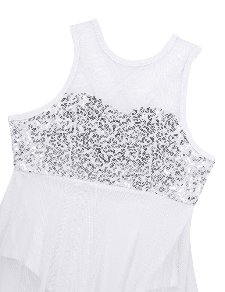 Girls Lyrical Ballet Tutus Dance Costumes Sequin Crop Top Layered Mesh ...