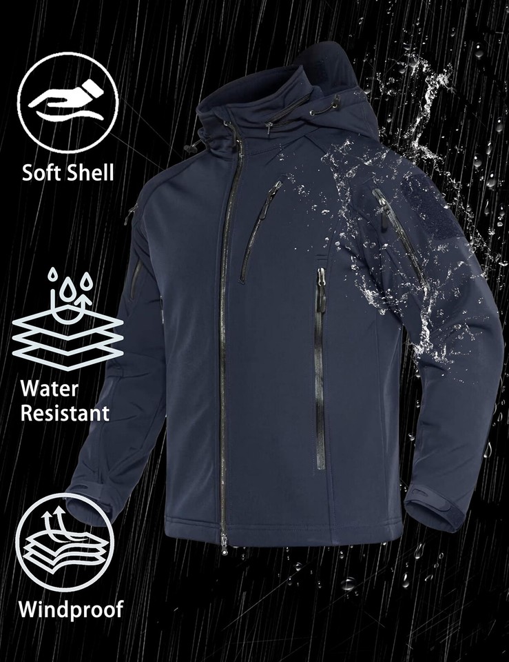 Mens Softshell Fleece Jacket Work Water Resistant Coat Hoodie Casual ...
