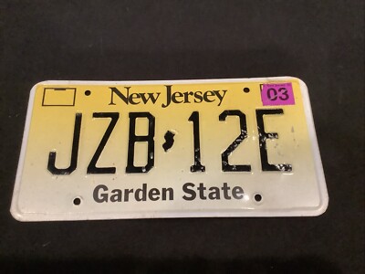 JZB 12E License Plate NJ (New Jersey) Yellow Black Stamped Plate ...