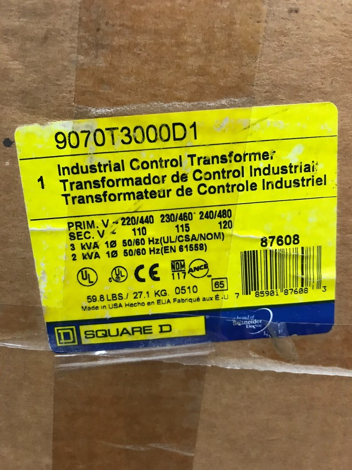 SQUARE D 9070T3000D1 Transformer 3kVA, 230/460VAC Primary, 115VAC ...
