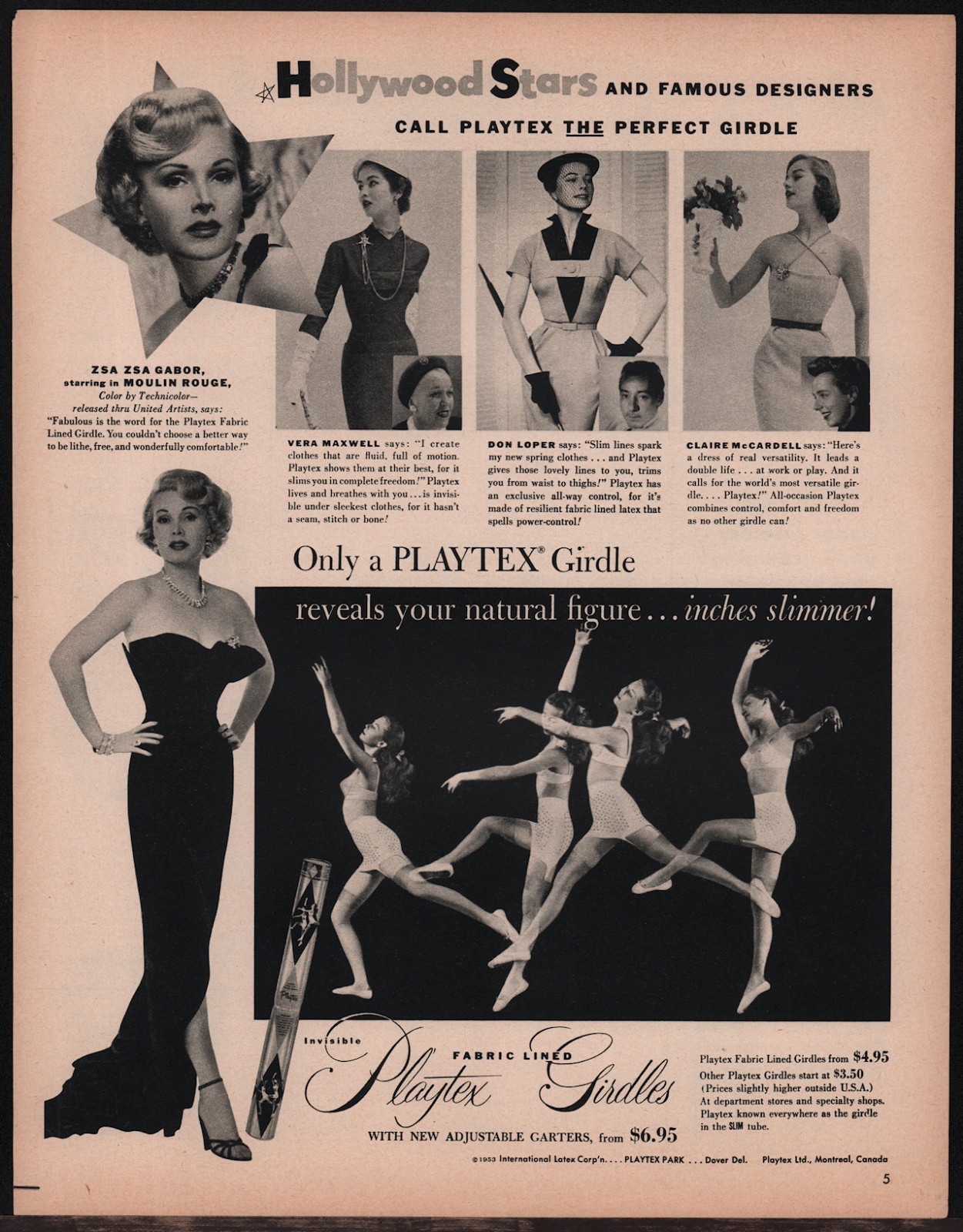 1953 PLAYTEX GIRDLE w/Garters AD Movie Star ZSA ZSA GABOR Photo | eBay