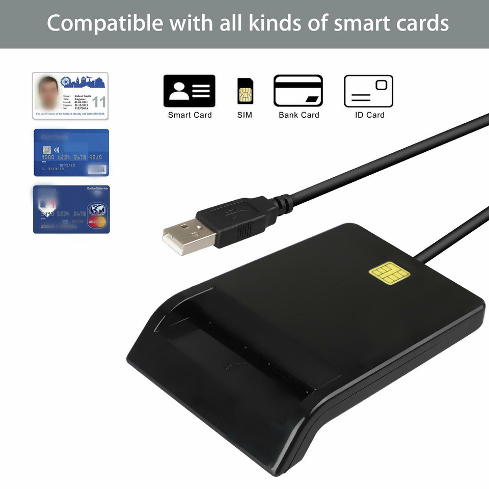 USB 2.0 Smart Card Reader DOD Military CAC Common Access-Bank card-ID ...