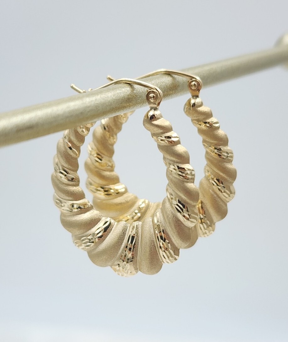 Fine 14k Gold 1 Inch Shrimp Hoops Earrings - Hollow & Comfortable ...