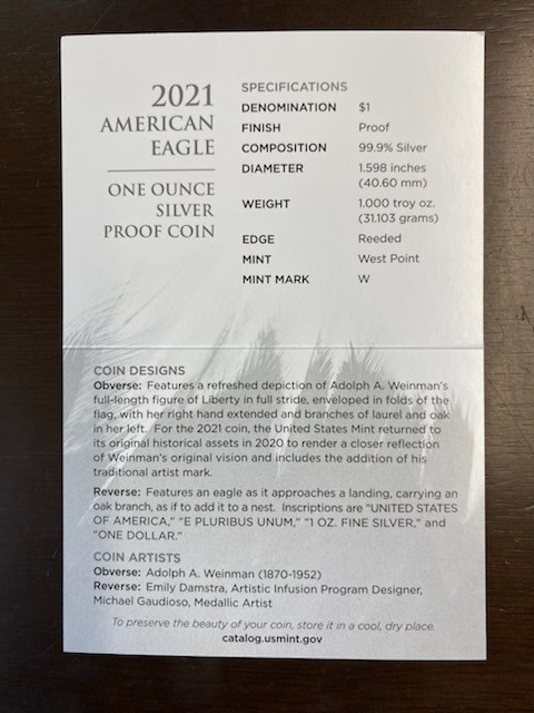 2021 American Eagle 1oz. Silver Proof Coin West Point Coin, Box And COA ...