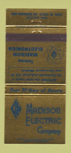 Matchbook Cover - Madison Electric Electronics Detroit MI 30 Strike | eBay