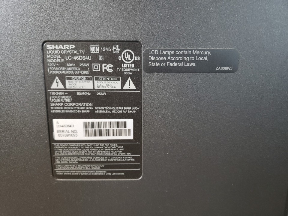 Sharp Aquos liquid crystal lcd tv lc-46d64u 46" | eBay
