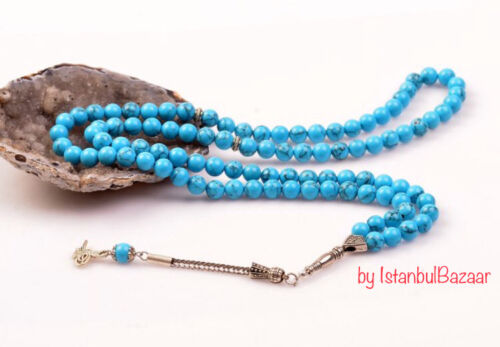 Turquoise Firuza Stone Islamic Prayer 99 beads Tasbih Misbaha Tasbeeh ...