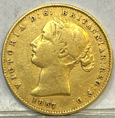 AUSTRALIA RARE 1857 S GOLD SYDNEY HALF SOVEREIGN MARKS LOW MINT KEY ...