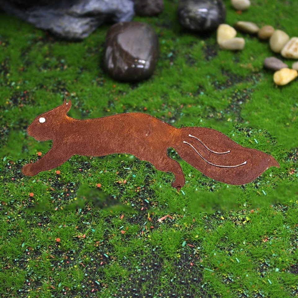 Artistic Metal Squirrel with Rust Finish for Outdoor Garden Fence ...