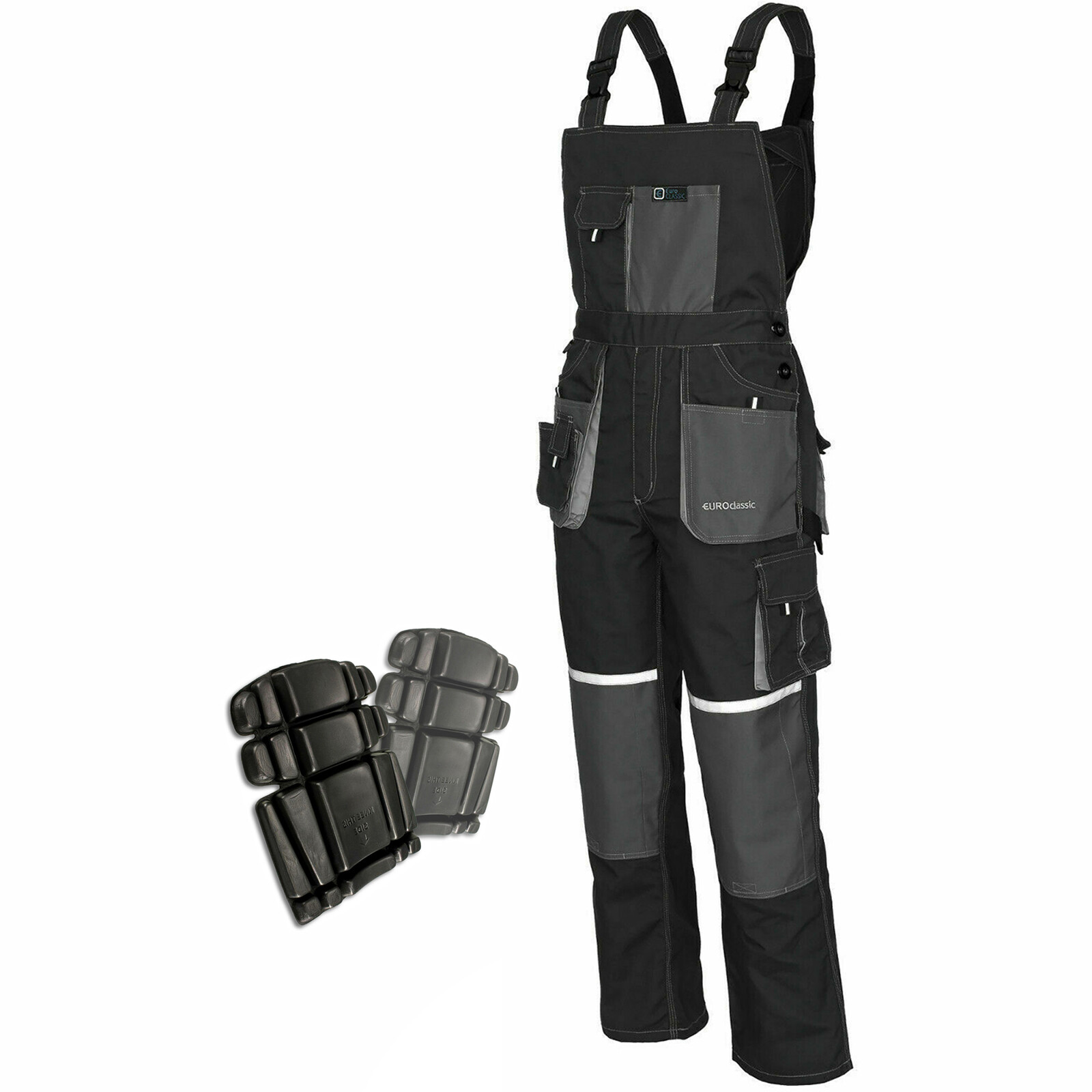 EURO CLASSIC Overalls Work Trousers Bib & Brace Knee Pad Dungarees ...