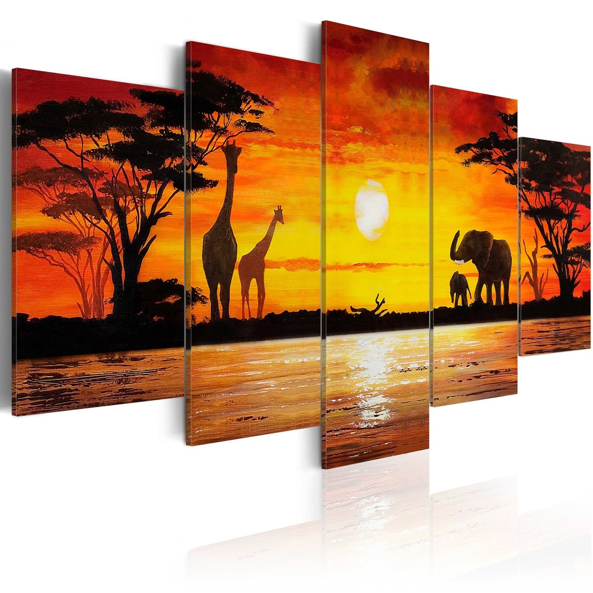 African Sunset With Animals Wild Animals In The Backdrop Of The