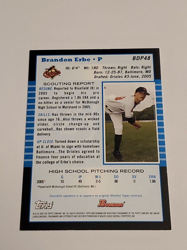 2005 Bowman Draft Baseball #48 Brandon Erbe FY RC | eBay