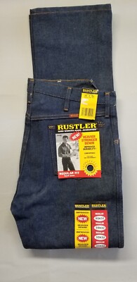 RUSTLER Men Vintage 80s US Made Rigid Cotton Denim Jean - 33x32 Dk Blue ...