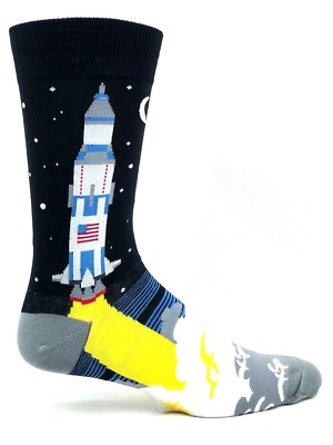 Black 3 2 1 Lift Off Rocket Ship Outer Space Crew Dress Socks Black | eBay