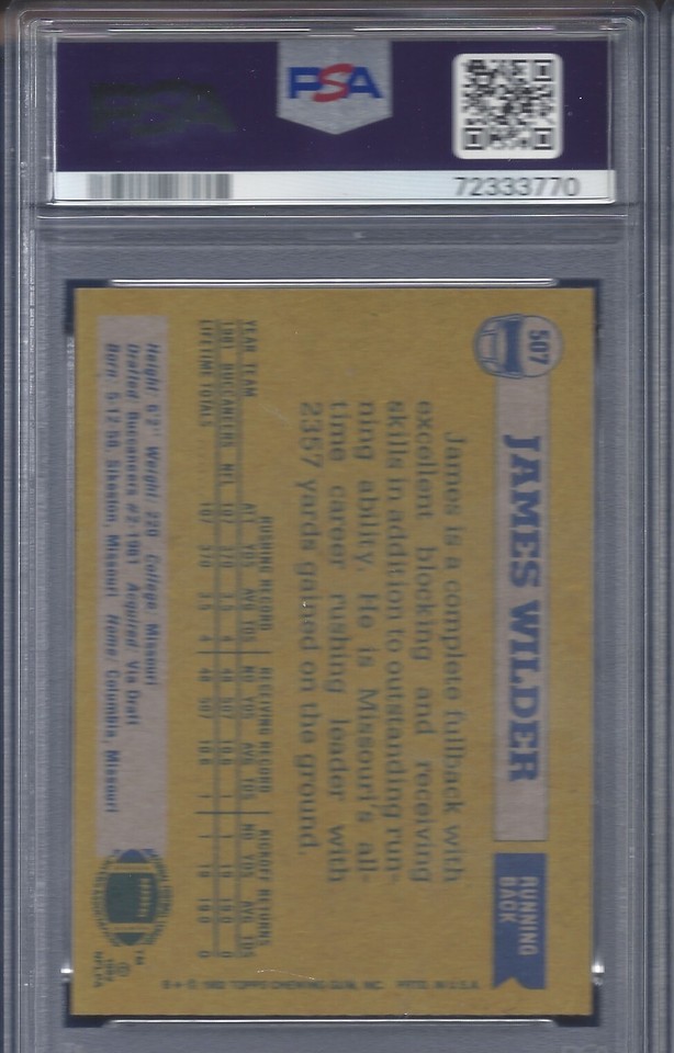 1982 TOPPS #507 JAMES WILDER ROOKIE CARD PSA 10 GEM MINT NEW PSA CASE ...
