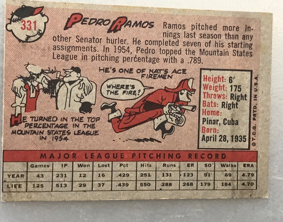 1958 Topps #331 Pedro Ramos Senators | eBay