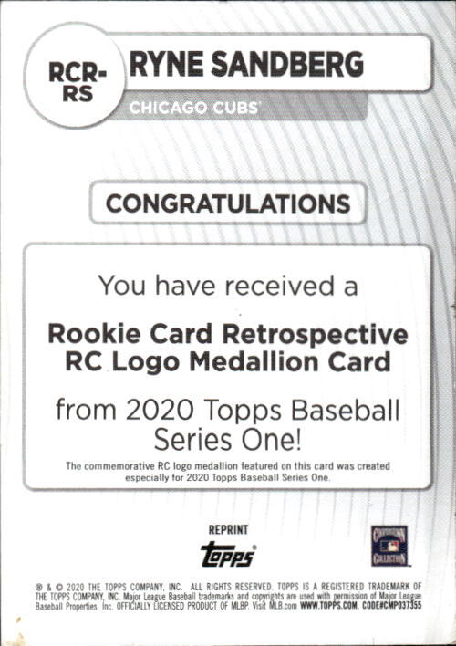 2020 Topps Ryne Sandberg #RCR-RS Retrospective RC Logo Medallion 2N | eBay