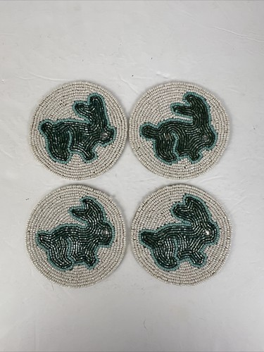 Spring Easter Bunny Rabbit Beaded Coaster Set of 4 Seed Bead Sparkle | eBay