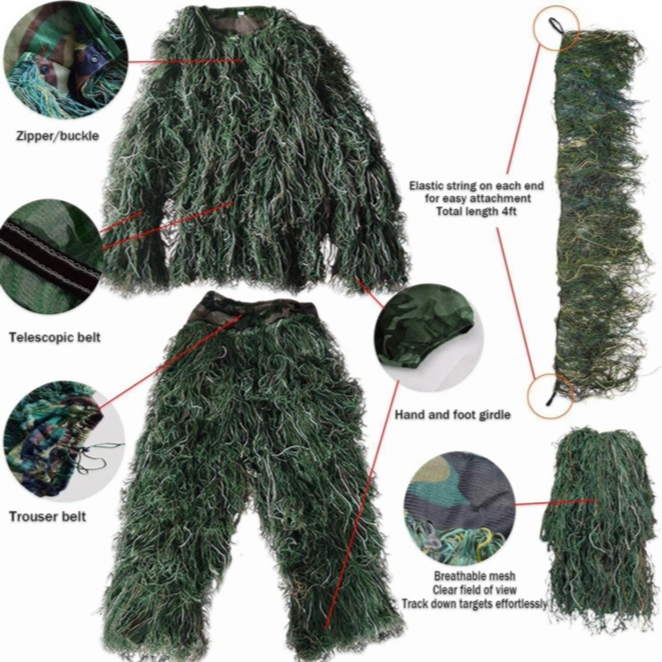3D Tactical Woodland Camouflage Ghillie Suit Sniper Clothes Jungle Camo ...
