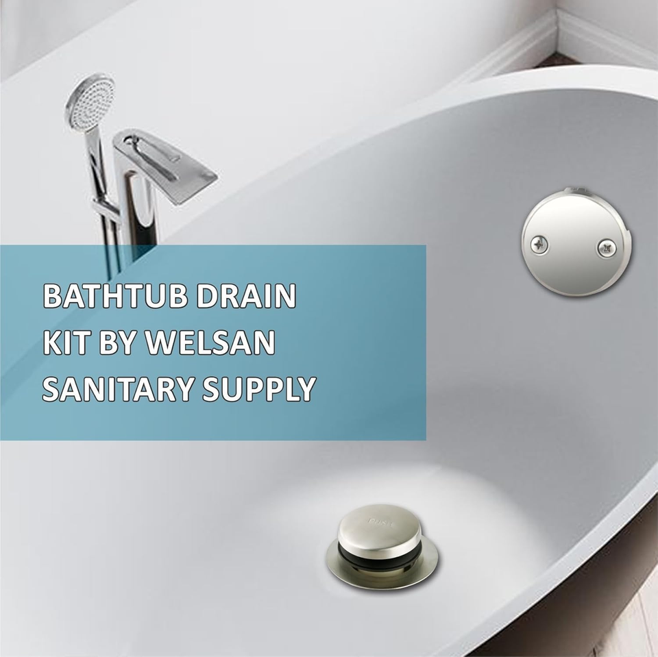 Tubular Bath Tub Drain Kit 1-1/2" with Brushed Tip-Toe Bathtub Drain ...
