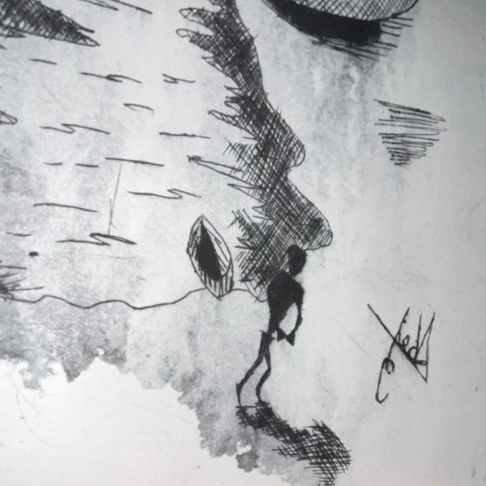 Original Surreal Sun and Eggshell Ink Drawing Signed Contemporary Art ...
