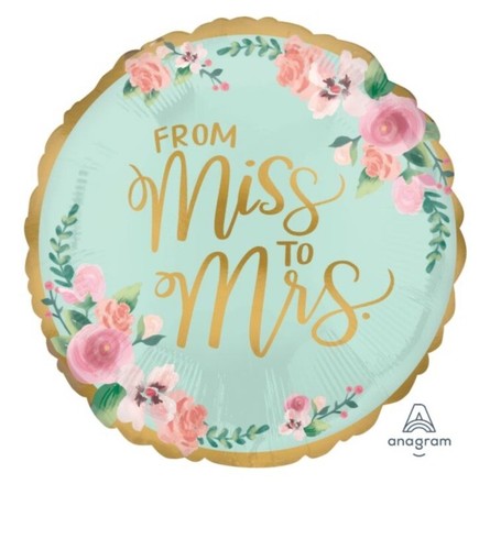 Anagram Satin Mint “From Miss To Mrs” Two Sided “She said Yes” 45cm ...