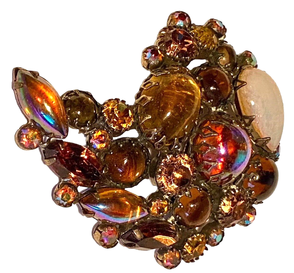 KRAMER VINTAGE GOLD TONE FACETED MULTI COLOR BEADED BROOCH PIN | eBay