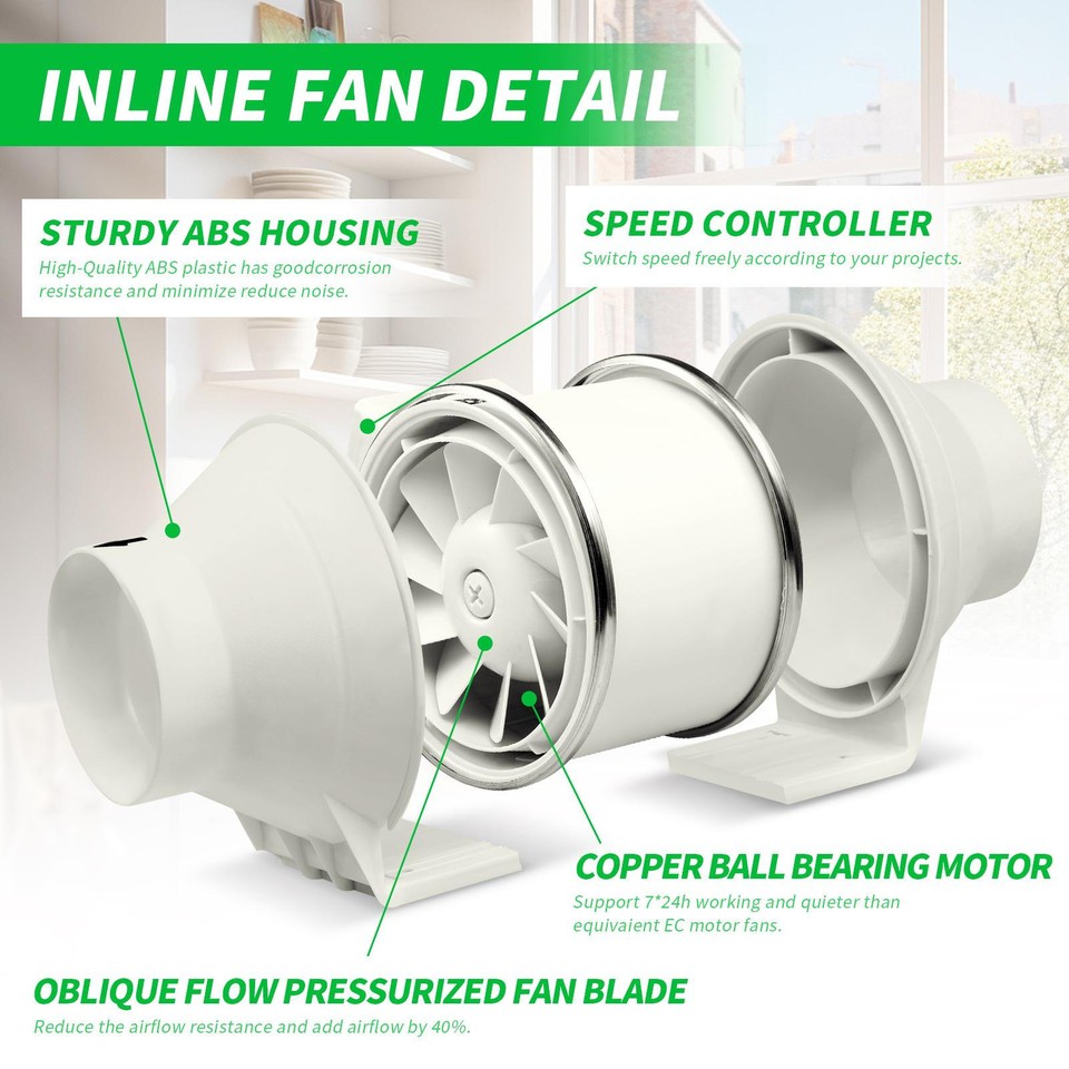 100mm/150mm/200mm Bathroom Extractor Fan Loft Mounted Inline Exhaust ...