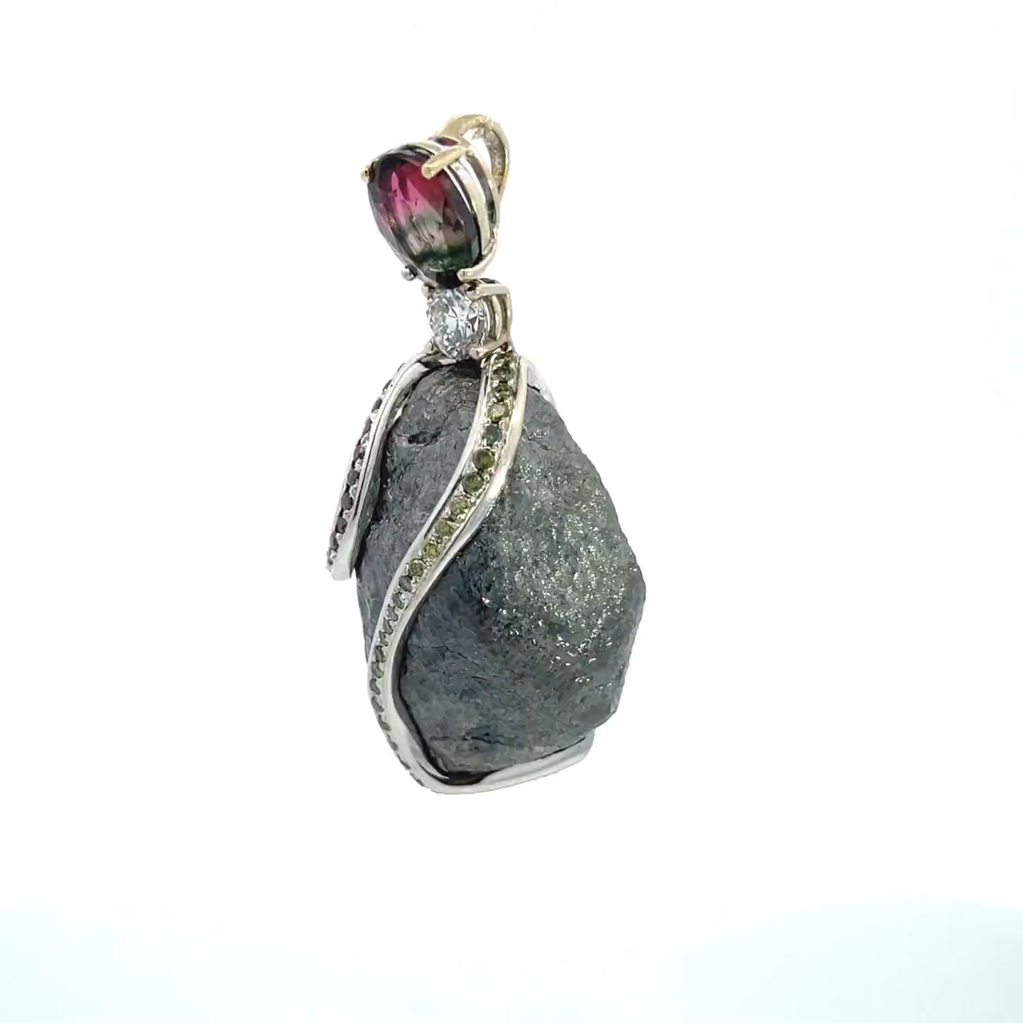 69ct Diamond Tourmaline Small Diamond & Gems 18k Gold Pendant | eBay