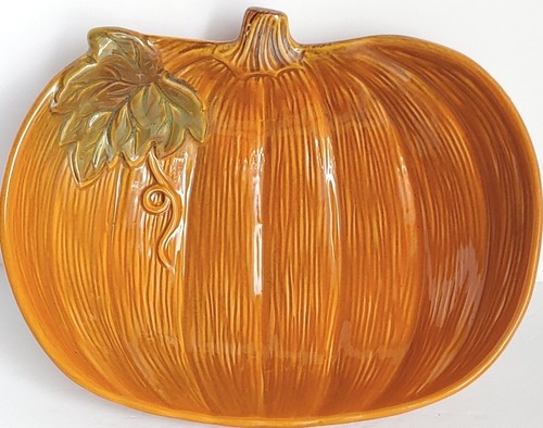 Pumpkin Shaped Ceramic Serving Bowl 10" Decorative Orange Pumpkin Candy ...