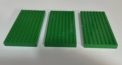 3 Lego 8X16 Dot/Stud BRICK BASE PLATES Green 2.5"x5" Thick Baseplates ...