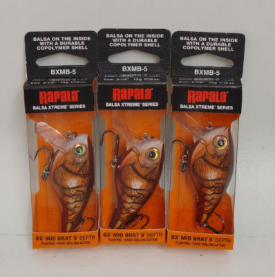 (3) Rapala Balsa Xtreme BX Mid Brat 5 Crankbait Fishing Lures Lot of 3 ...