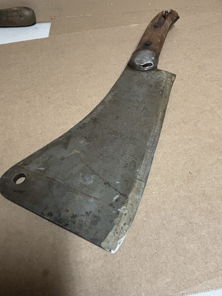 Vintage 9”Blade Meat Cleaver Old Butcher Knife Broken Wood On Handle | eBay