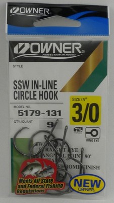 Owner 5179-131 SSW Inline Hook Hangnail Point Straight Eye Blk Chr Size ...