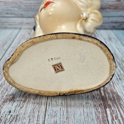 Napco C8501 "Shirley Temple" Blue Eyes Blonde Bow Lady Head Vase 8 ...