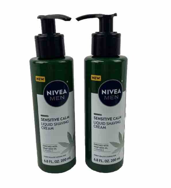 2 Pack of Nivea Men Sensitive Calm Liquid Shaving Cream Pump Bottle 6.8 ...
