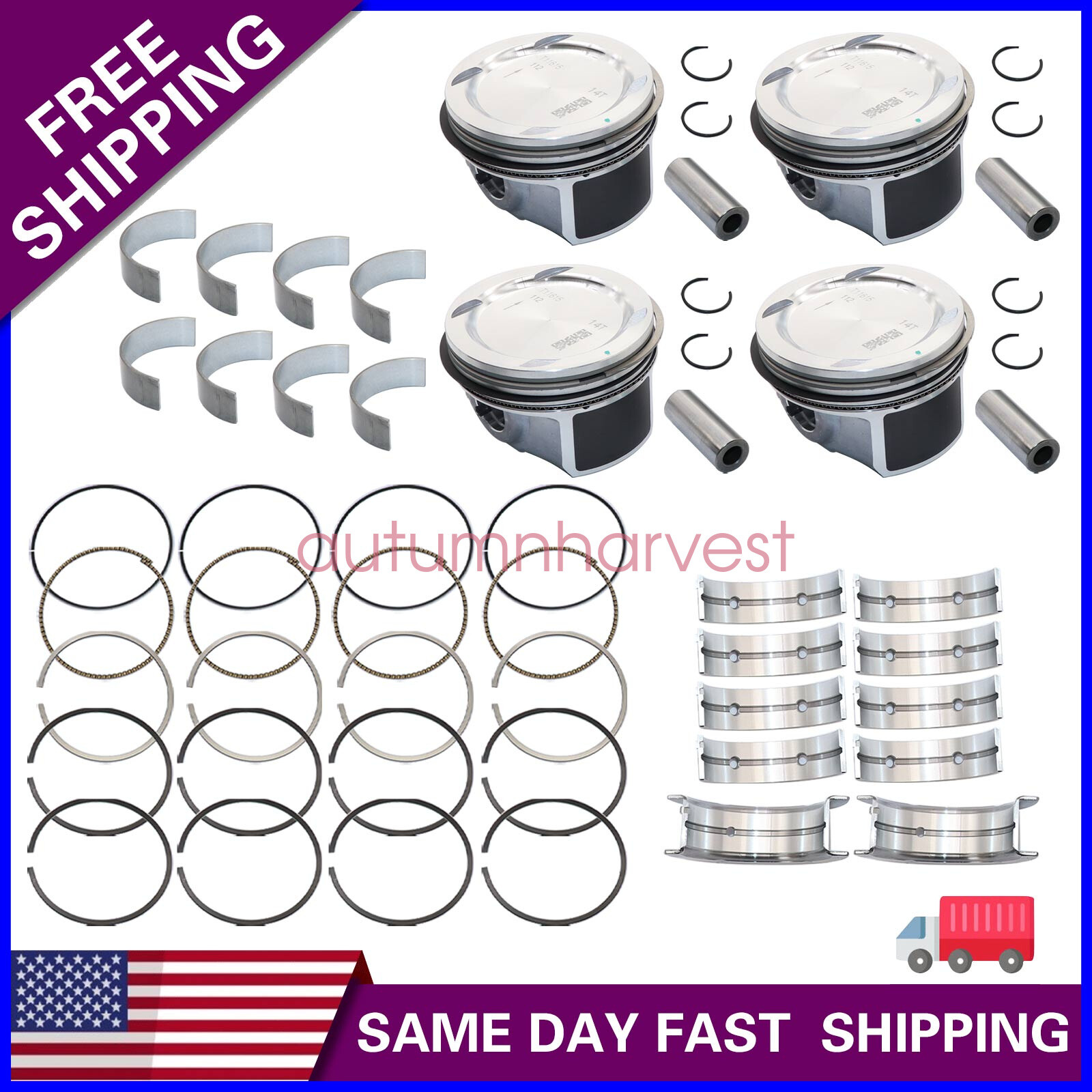 Main Rod Bearing & Piston & Rings Fit 2011-15 Buick Chevrolet Cruze ...