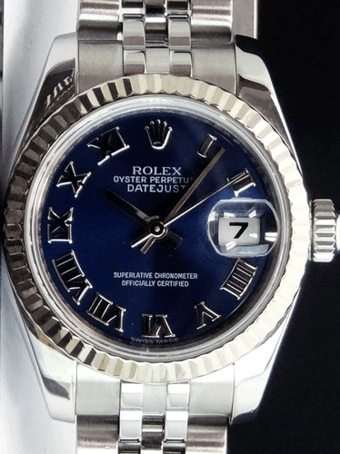 ROLEX Ladies White Gold & Stainless Datejust Blue Roman Dial 179174 ...