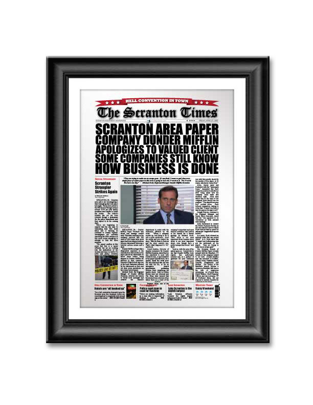 Art Posters The Office Scranton Times Newspaper Headline Poster ...