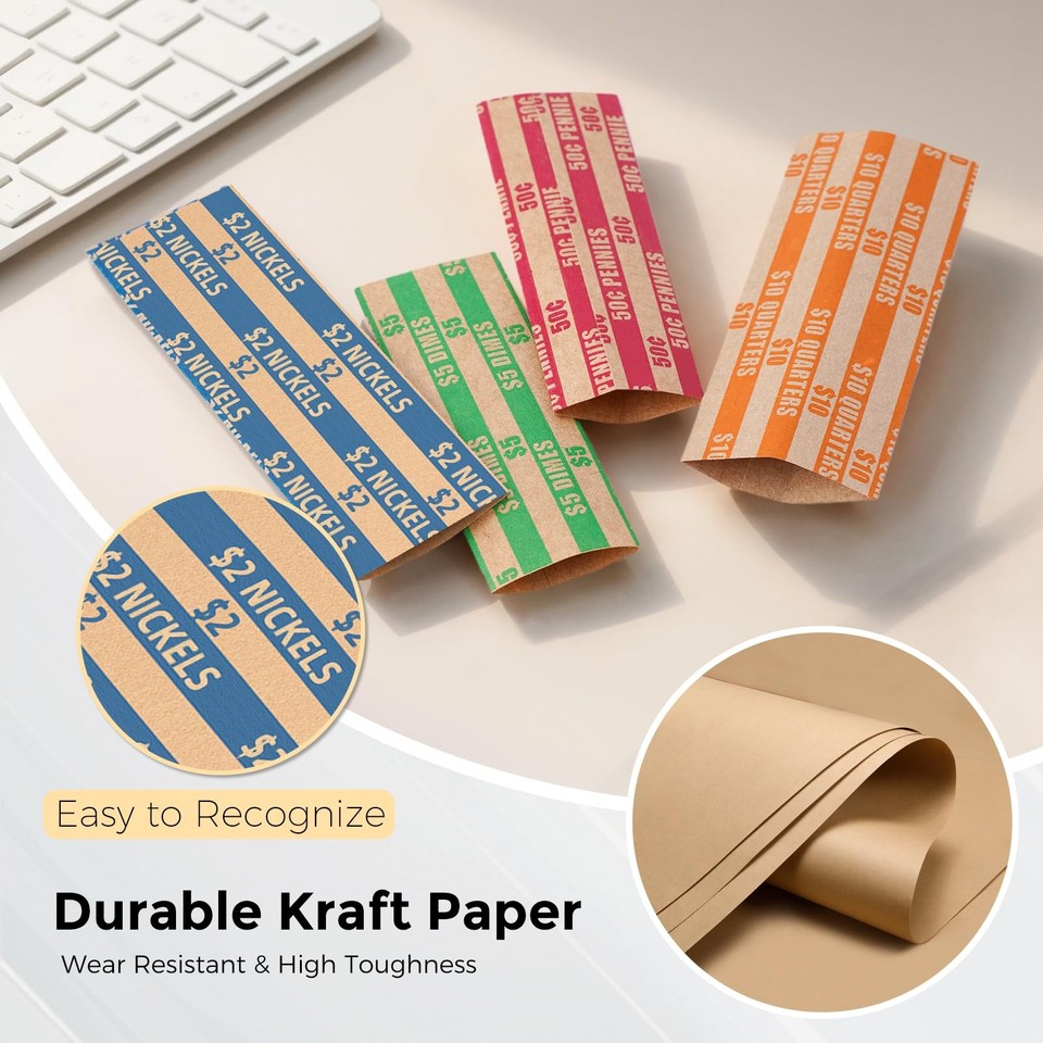 Coin Wrappers Assorted 500 Flat Stripped Coin Roll Wrappers for All ...