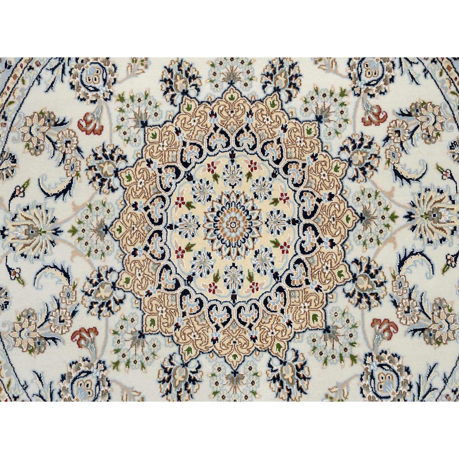 6'x6' Ivory Nain 250 KPSI Pure Wool Hand Knotted Round Oriental Rug ...
