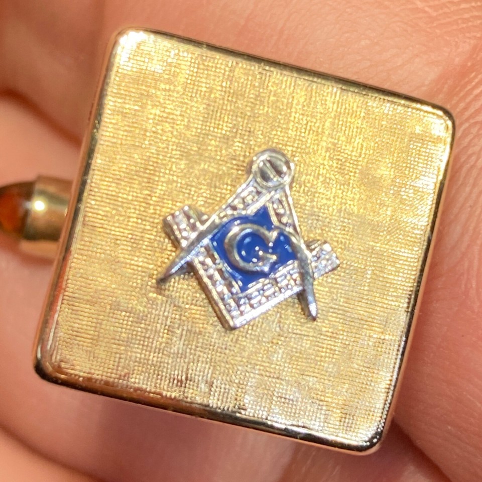 Krementz Gemstone Tip Masonic G Cufflinks Yellow Gold Plated Toggle ...
