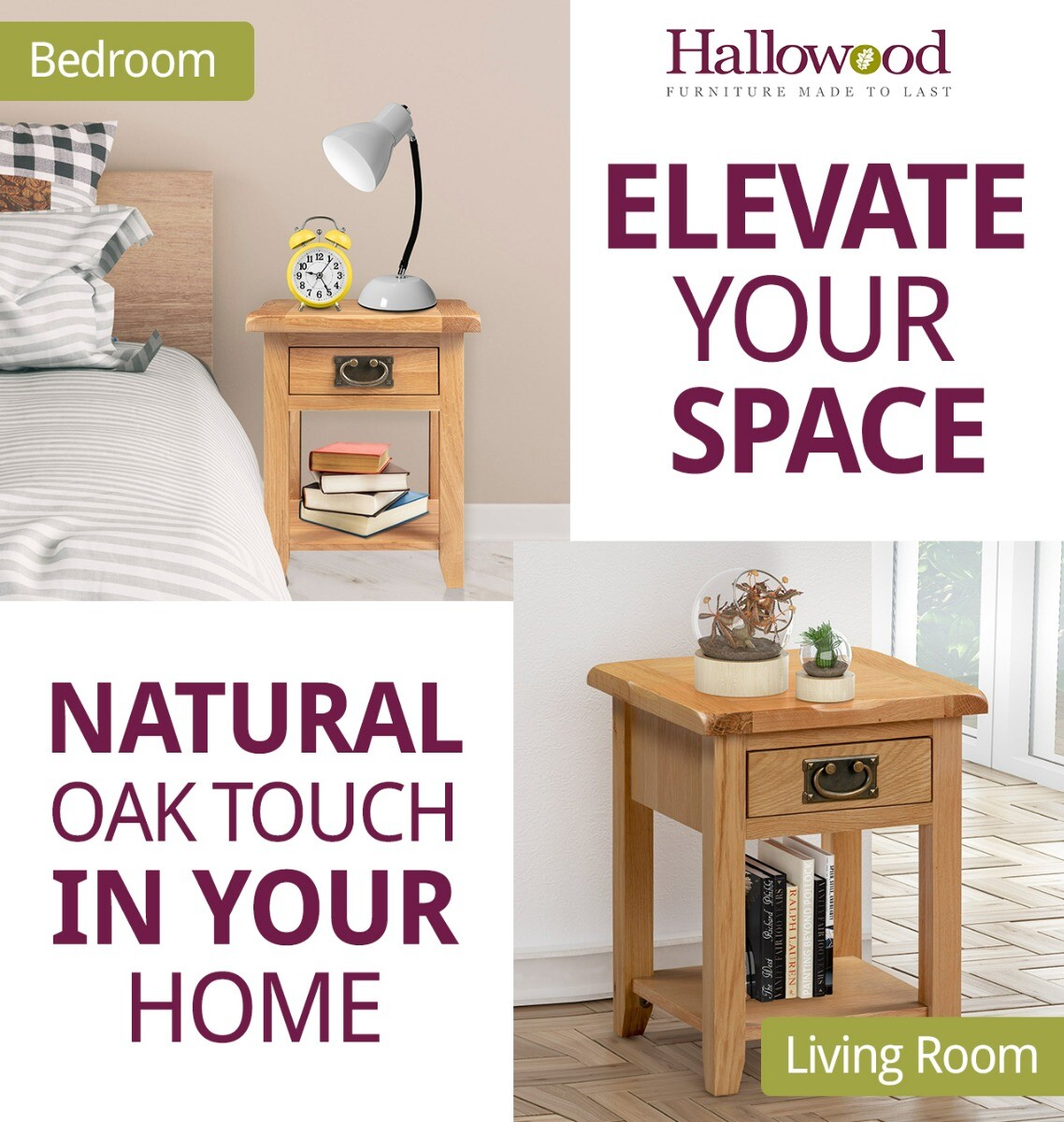 Small Side Table, Narrow Wooden Oak End/Lamp Table, Bedside Cabinet ...